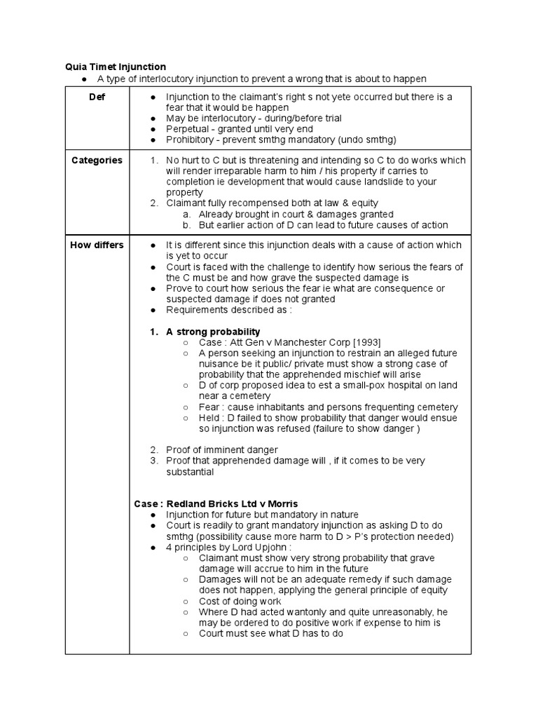 Quia Timet Injunction | PDF | Injunction | Damages