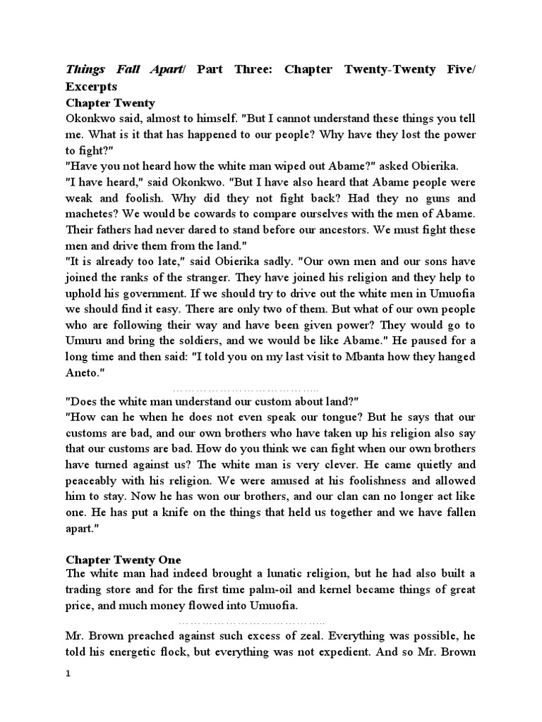 Things Fall Apart - Part Three - Chapter Twenty-Twenty Five - Excerpts ...