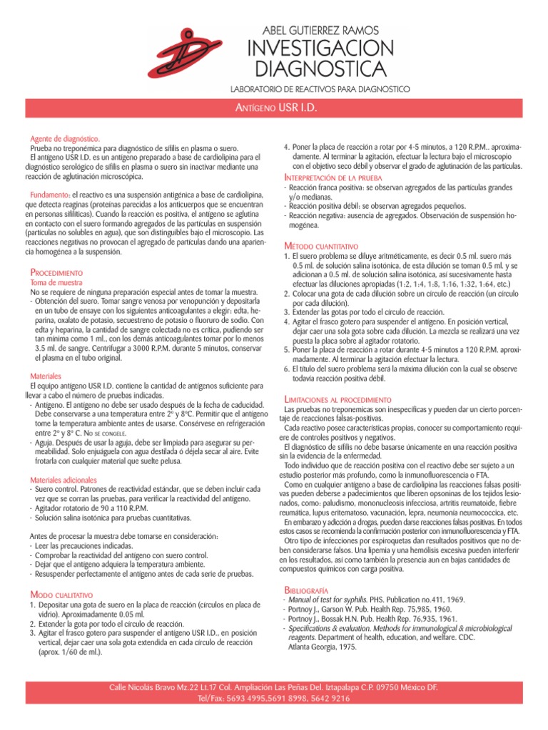 Prospecto AntigenoUSRID VDRL | PDF | Causas de la muerte | Medicina
