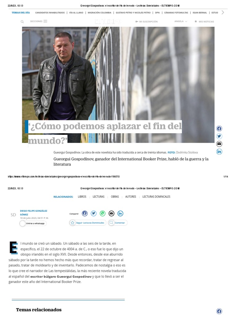Gueorgui Gospodínov - El Escritor Del Fin Del Mundo - Lecturas ...