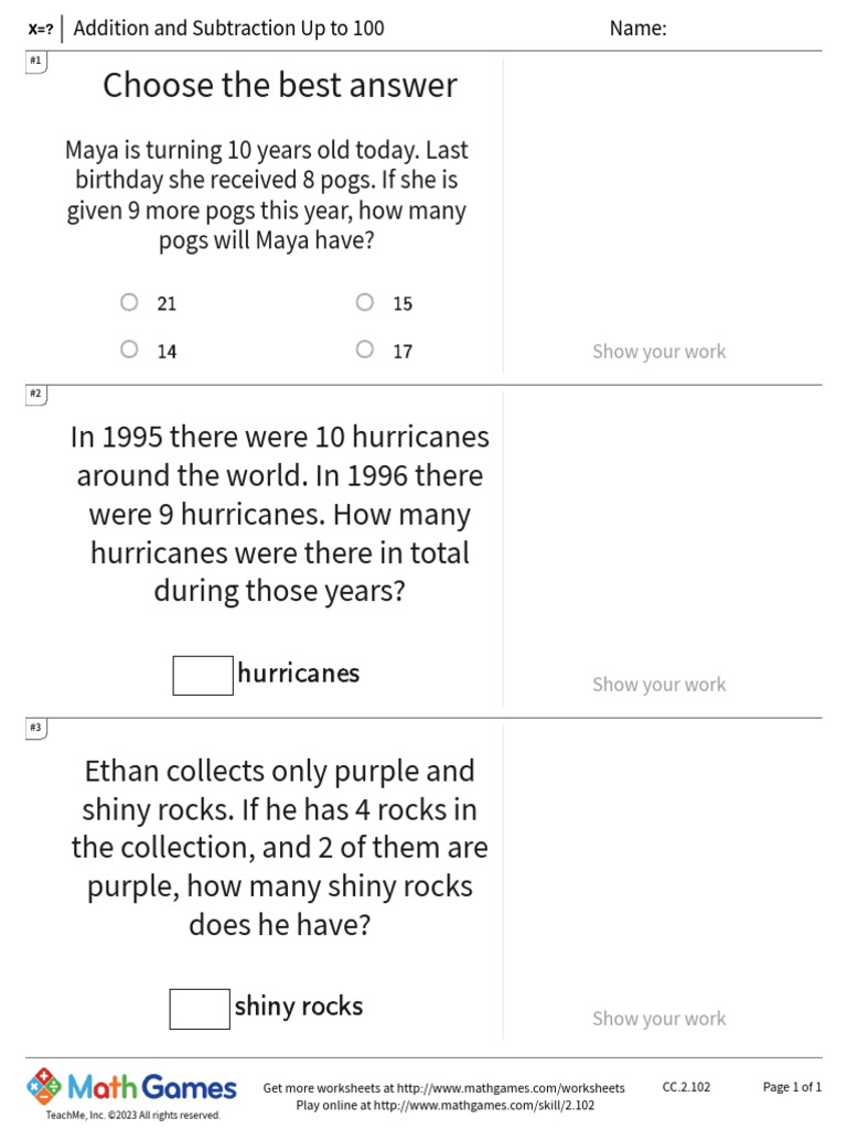2 102 Addition and Subtraction Up To 100 | PDF