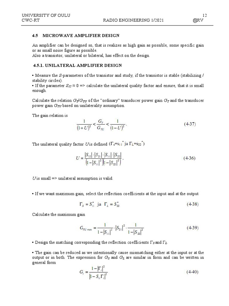 RE1 - LNA - Design - Part - 2 2021 | PDF | Amplifier | Computer Engineering