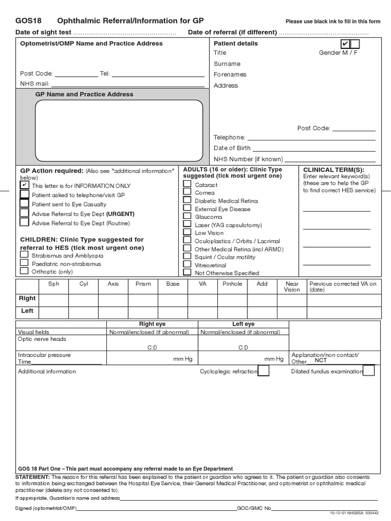 GOS18 Referral Form 1 | PDF | Human Eye | Facial Features