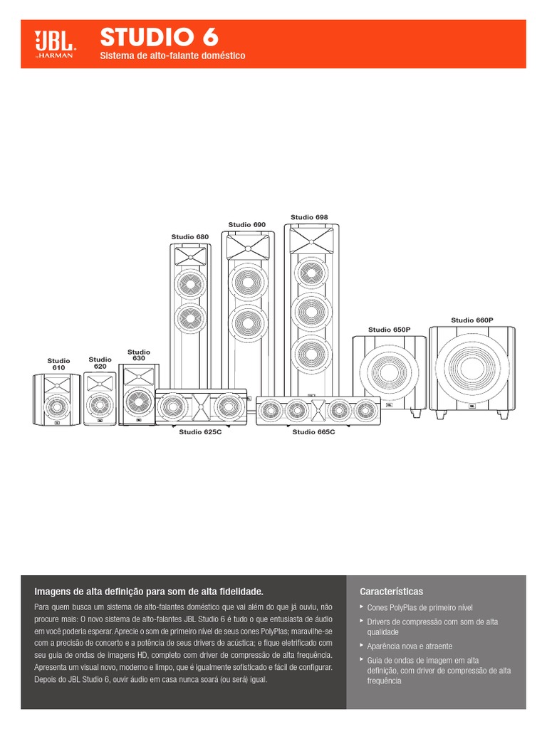 JBL Studio 6 Spec Sheet Portuguese (Brazil) | PDF | Alto-falante | Som