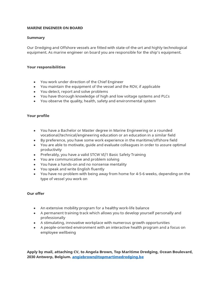 Job Advert Marine Engineer | PDF Job Advert Marine Engineer | PDF