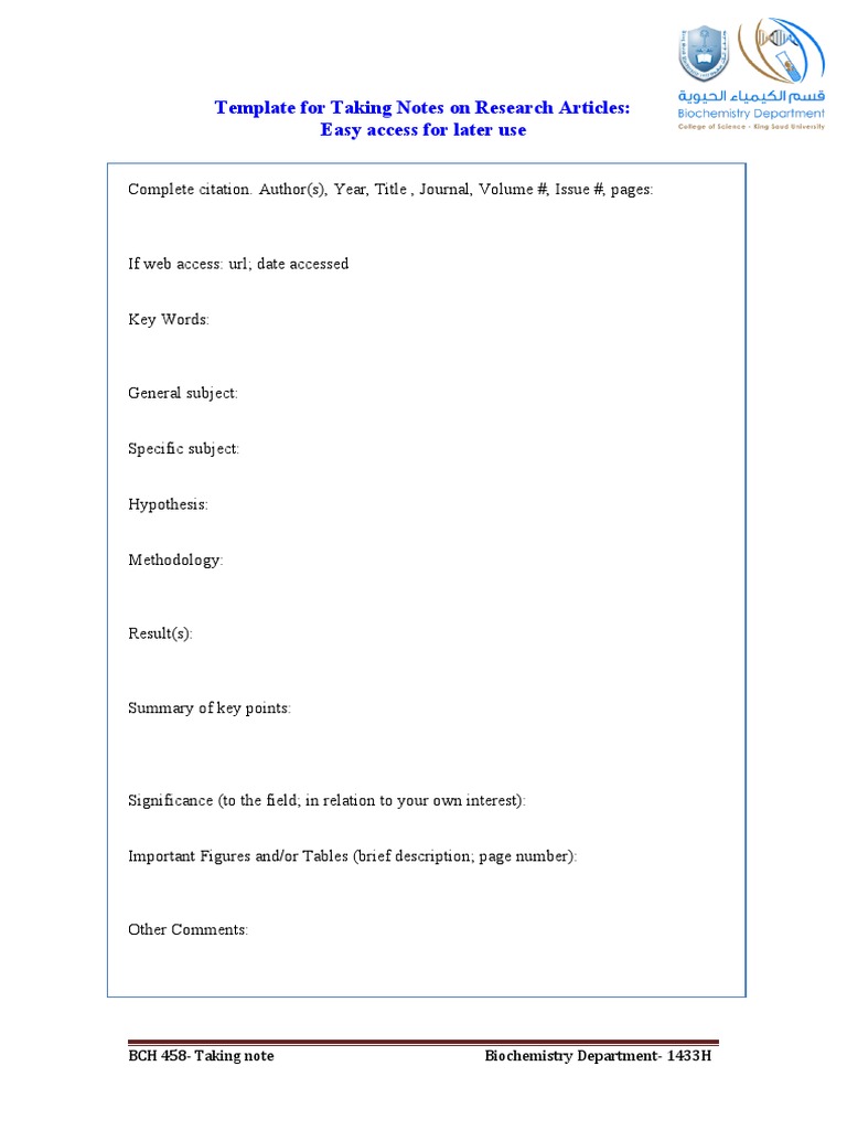 Research Article Note Template | PDF