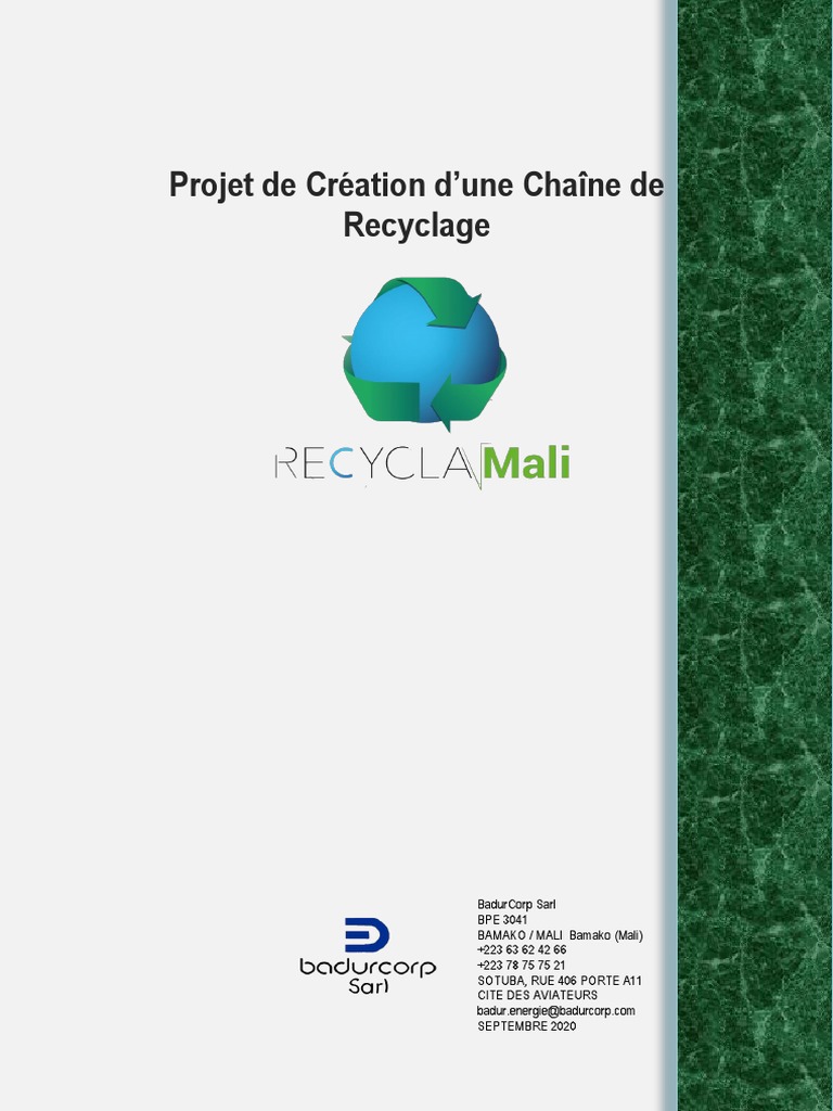 Projet de Crã©ation D'une Entreprise de Recyclage EXE Recycla Mali | PDF