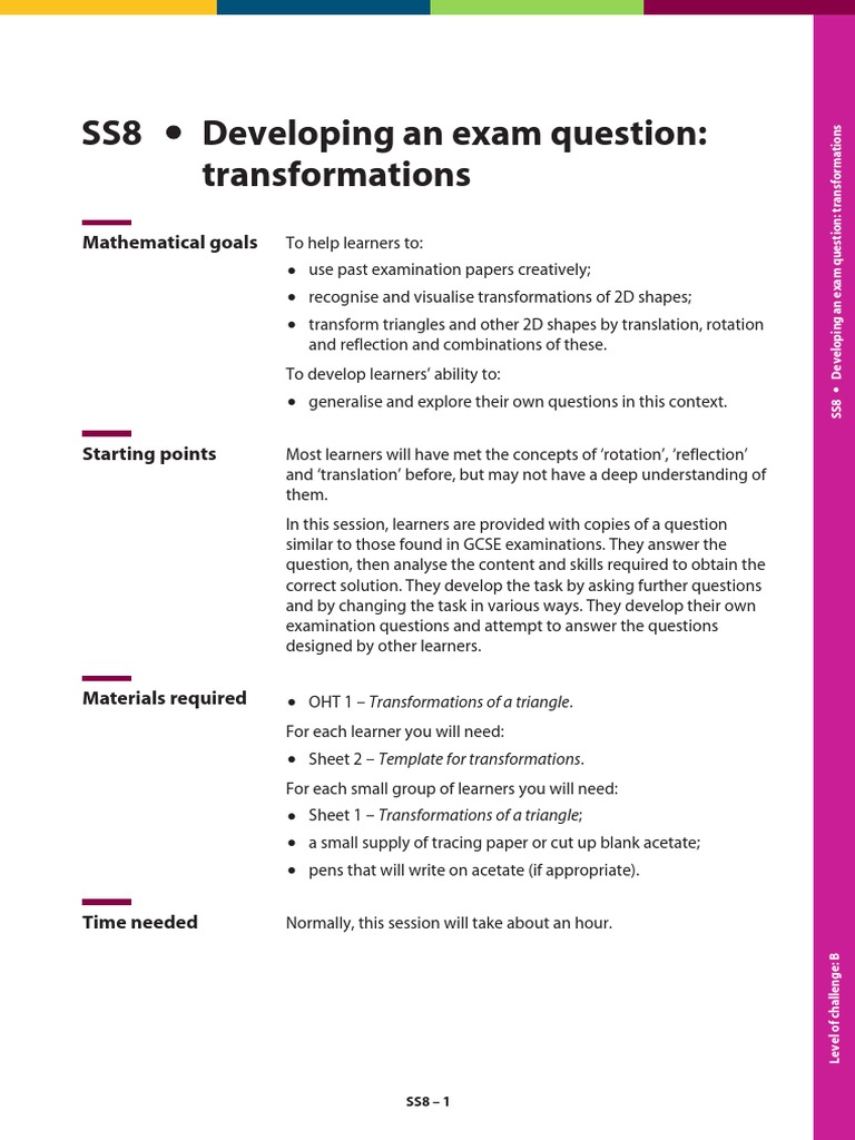 SS8 Transformations Exam Questions | PDF