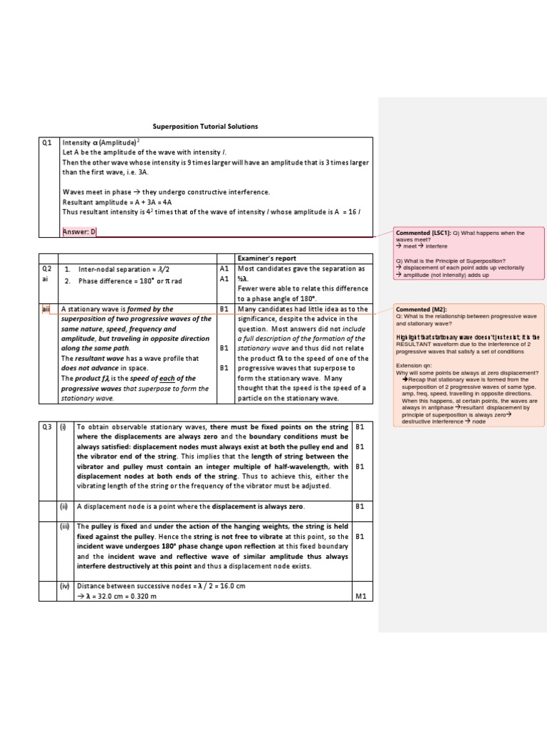 Superposition Tutorial Solutions 2022 | PDF | Waves | Coherence (Physics)