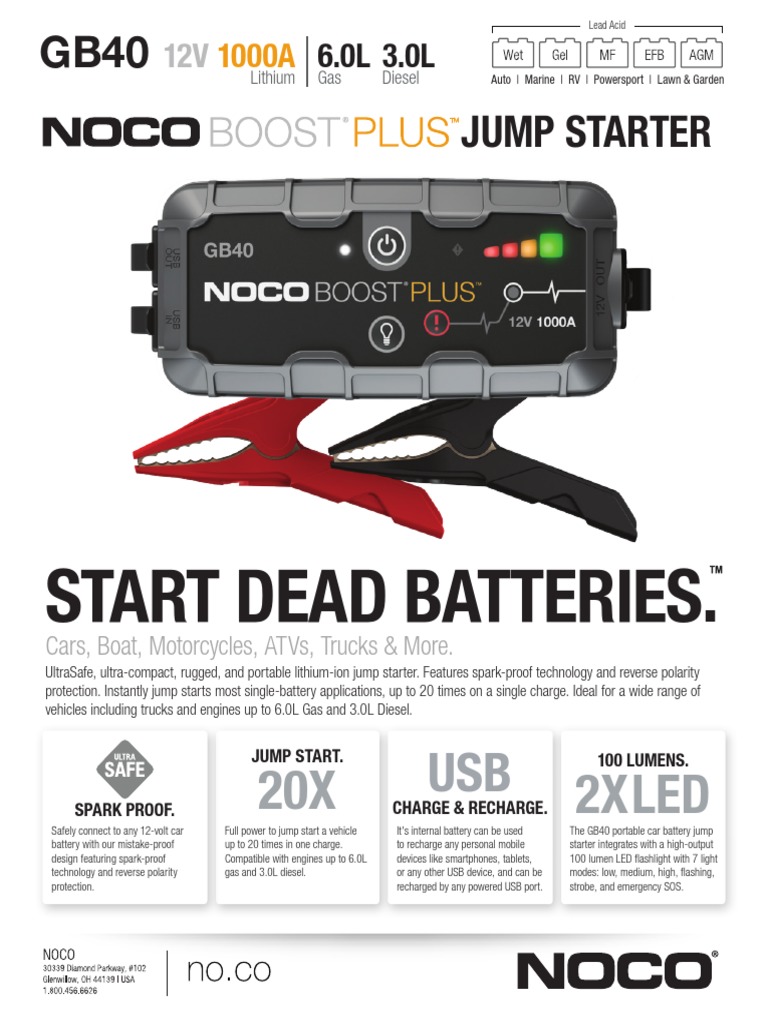 Fiche Technique Booster Noco GB40 | PDF | Rechargeable Battery ...