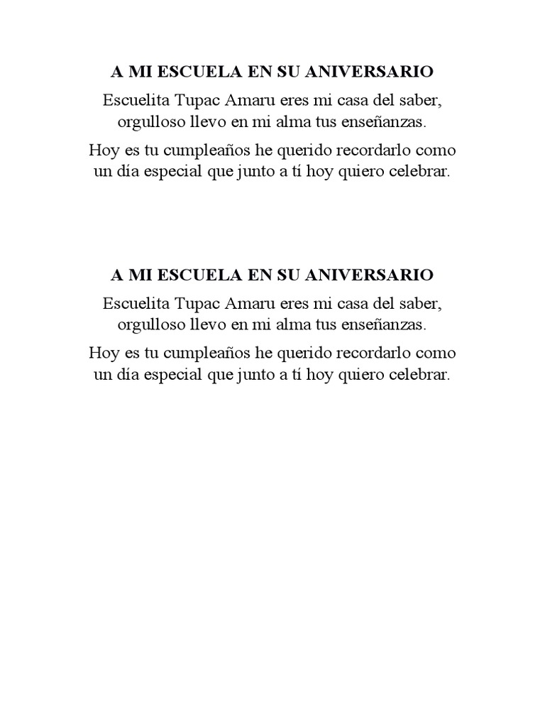A Mi Escuela en Su Aniversario | PDF