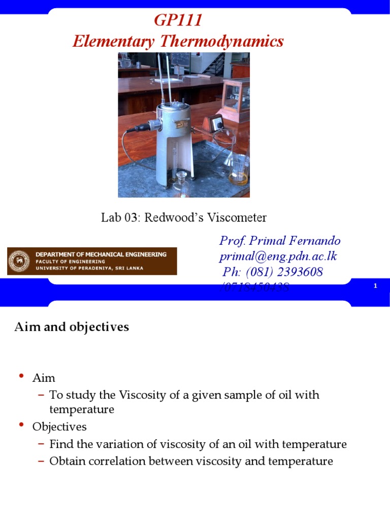 Redwood Viscometer Experiment Overview | PDF | Viscosity | Shear Stress