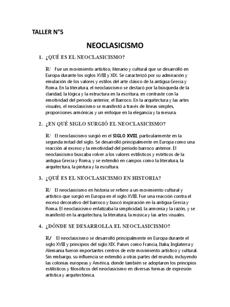 Taller 5 NEOCLASICISMO | PDF | Barroco | Escultura
