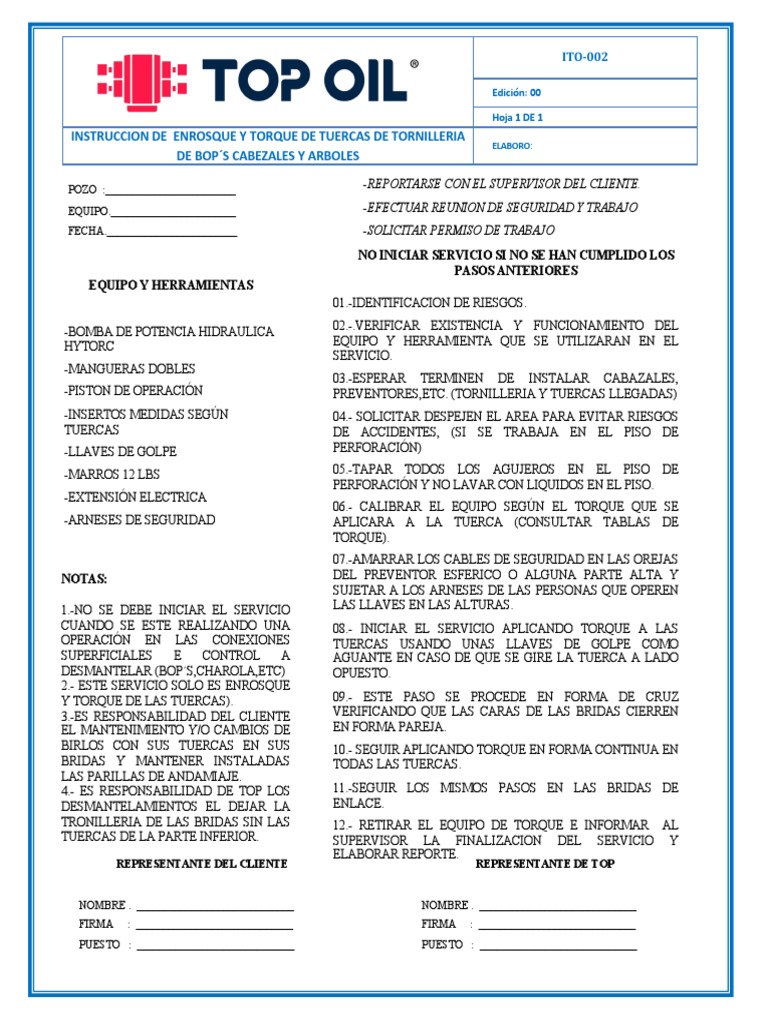 Ito-002enrosque y Torque de Tuercas de Tornilleria de Bop S Cabezales y ...