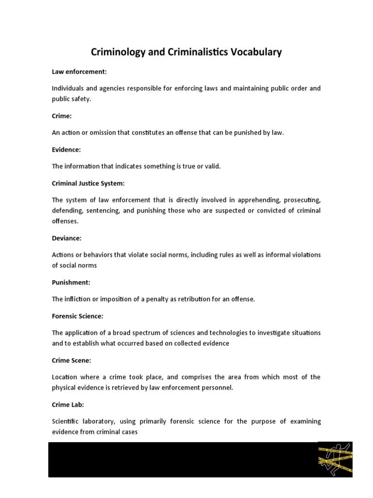 CRIMINOLoGY Vocabulary | PDF | Crimes | Crime & Violence