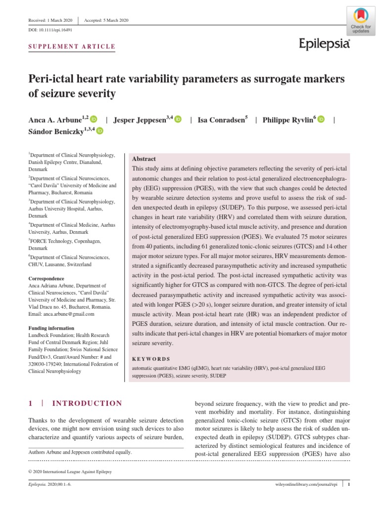 Peri-Ictal Heart Rate Variability Parameters As Surrogate Markers of Seizure Severity | PDF