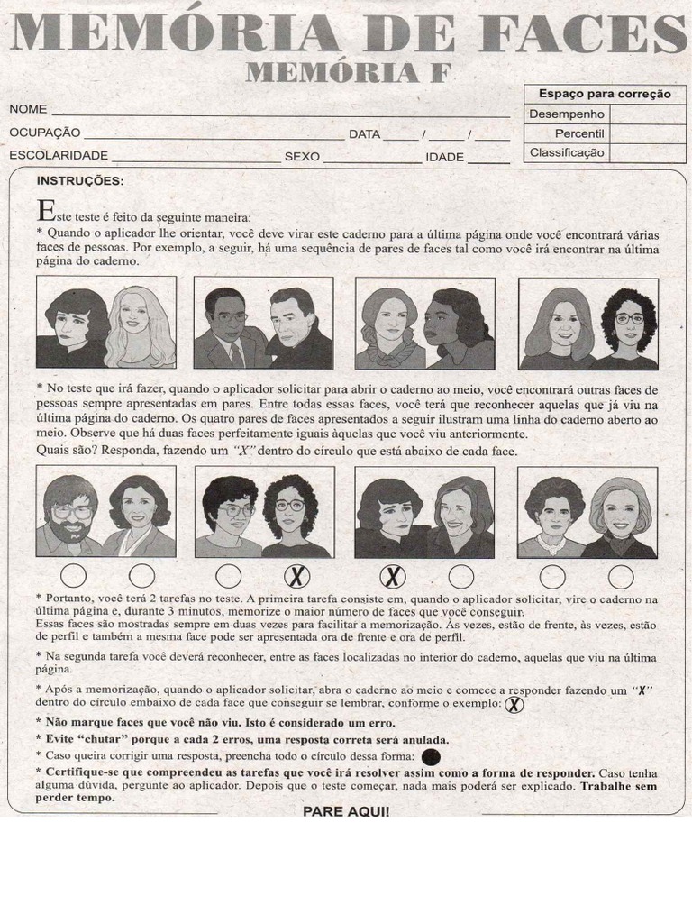 Teste Memória de Faces | PDF