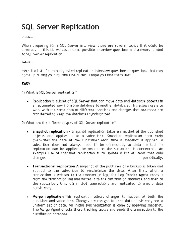 SQL Server Replication | PDF | Replication (Computing) | Databases