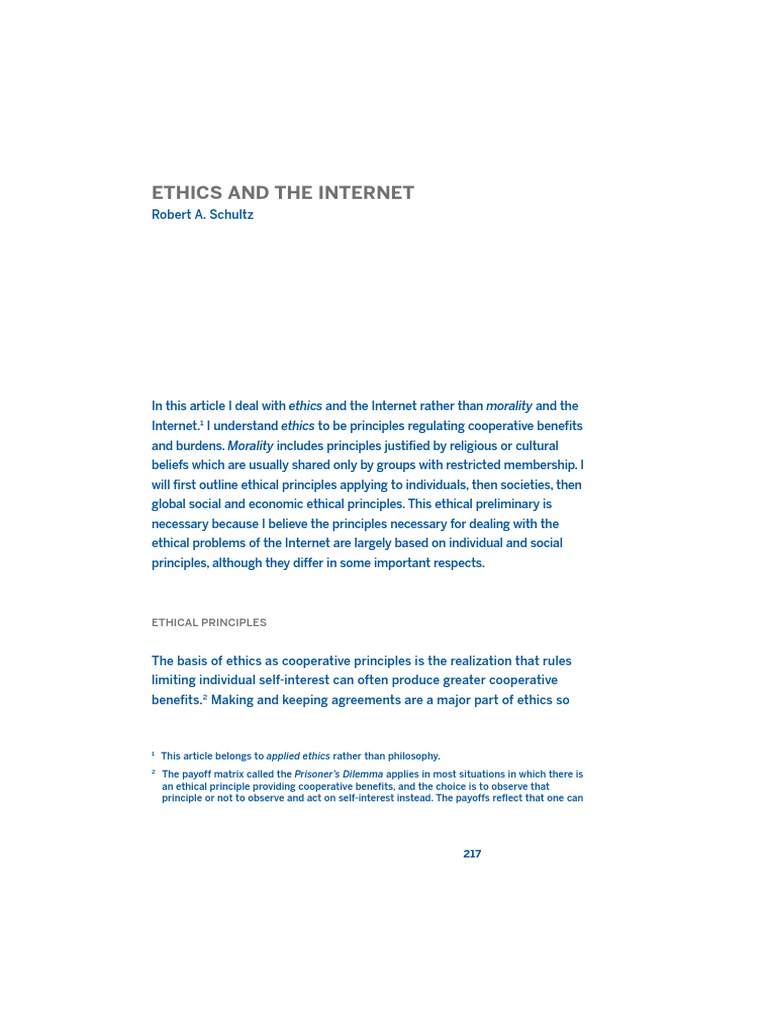 Ethics of the Internet: A Framework | PDF