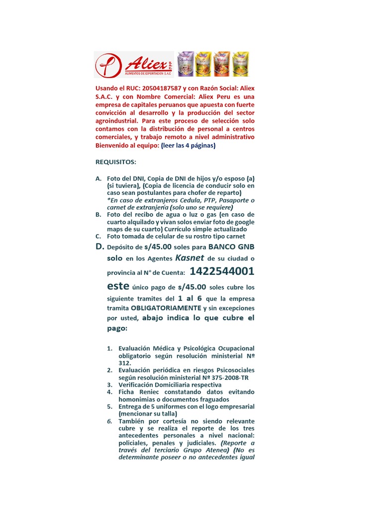 Aliex Peru - Requisitos | PDF