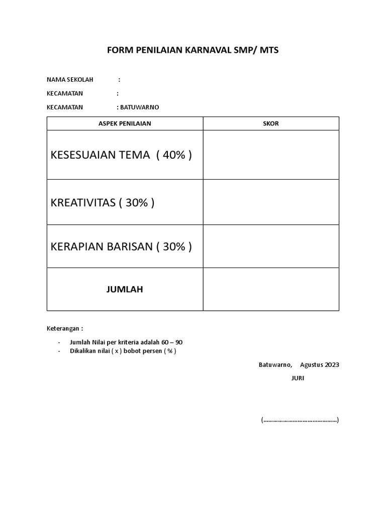 Form Penilaian Karnaval SMP | PDF
