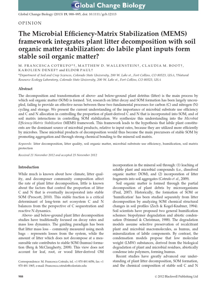 Global Change Biology - 2012 - Cotrufo | PDF