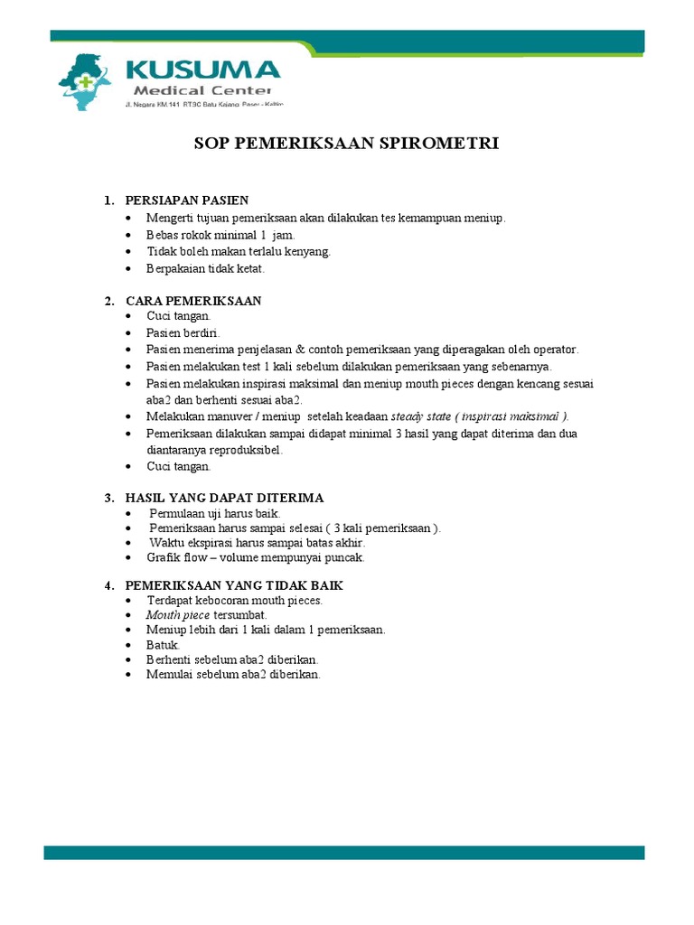 SOP Pemeriksaan Spirometri | PDF