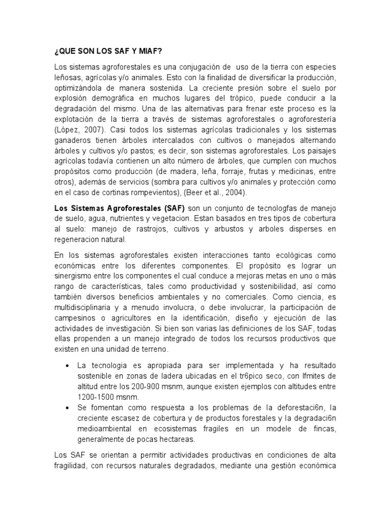 Que Son Los SAF Y MIAF | PDF | Agricultura | Entorno natural
