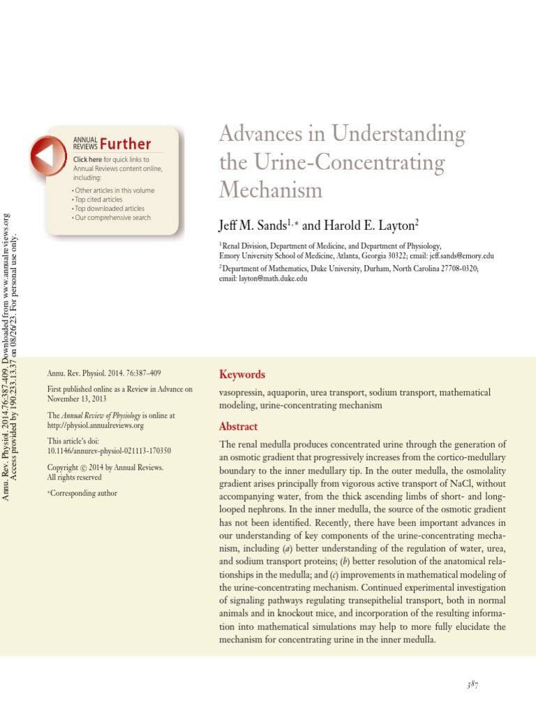 Advances in Understanding The Urine-Concentrating Mechanism | PDF ...