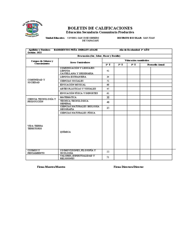 BOLETIN DE CALIFICACIONES-modelo | PDF