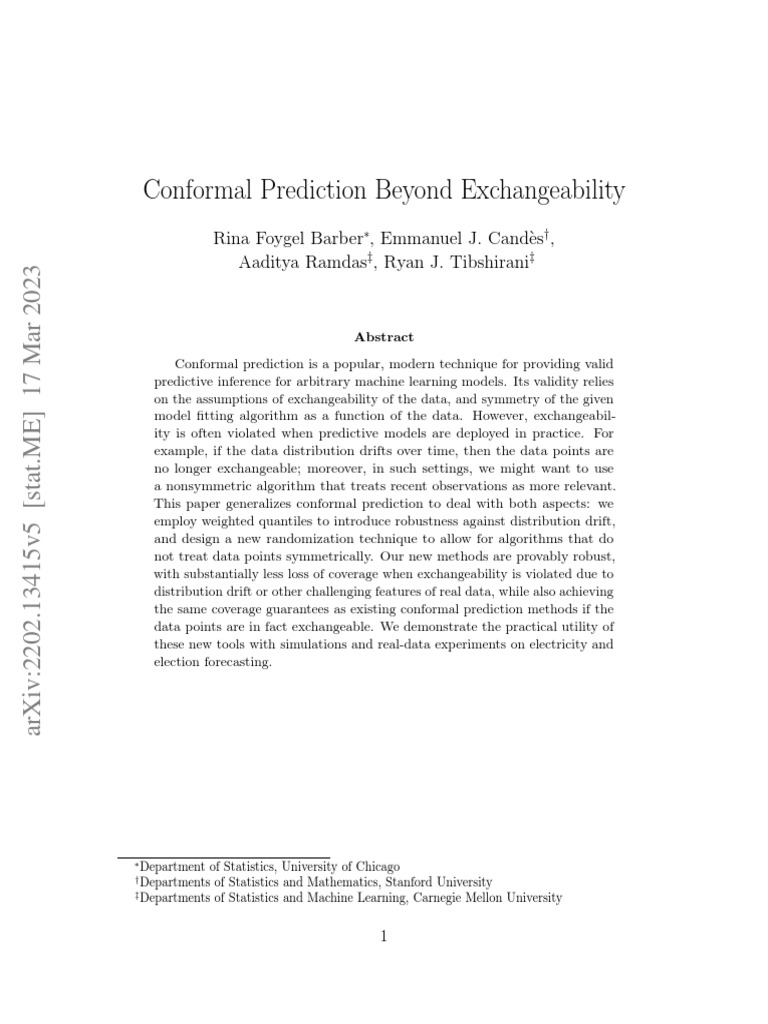 Conformal Prediction Beyond Exchangeability | PDF | Teaching Methods ...