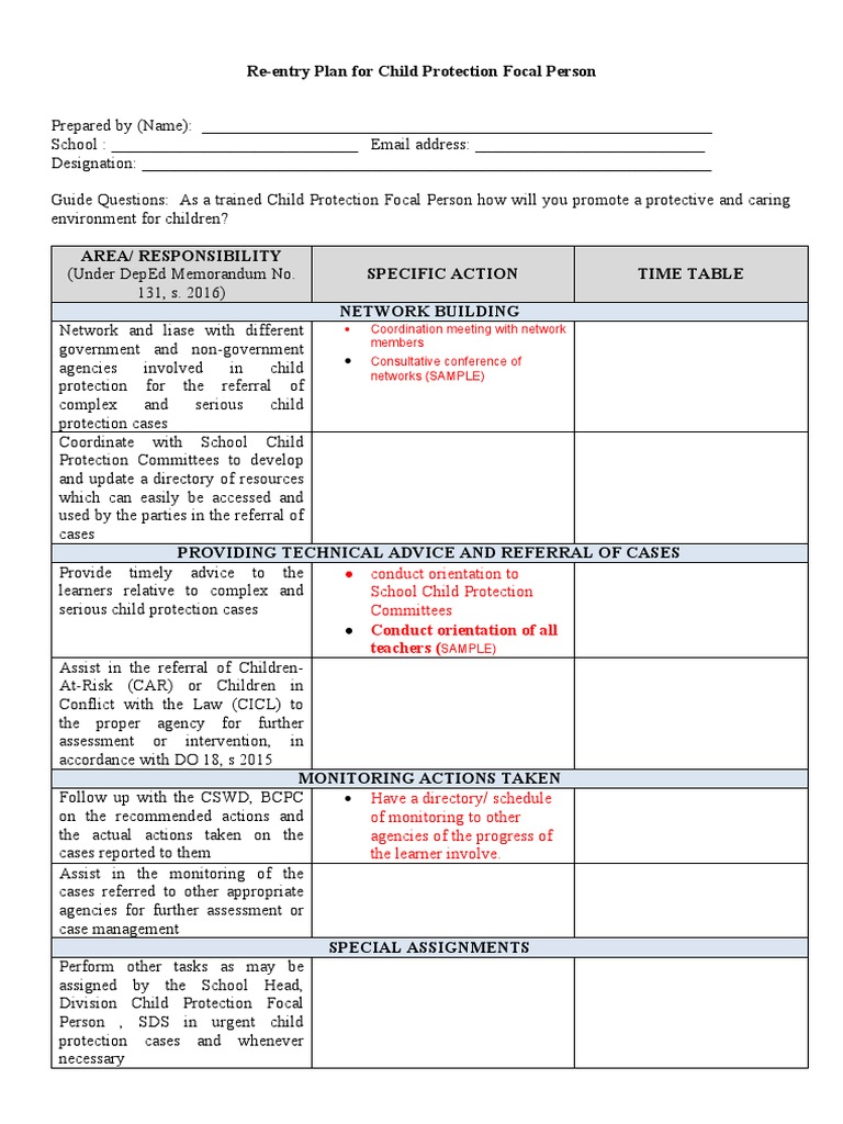 Re Entry Plan Sdo PPC | PDF | Child Protection
