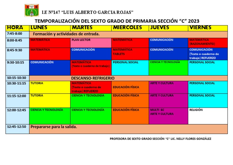 Temporalización Del Sexto Grado de Primaria Sección C | PDF