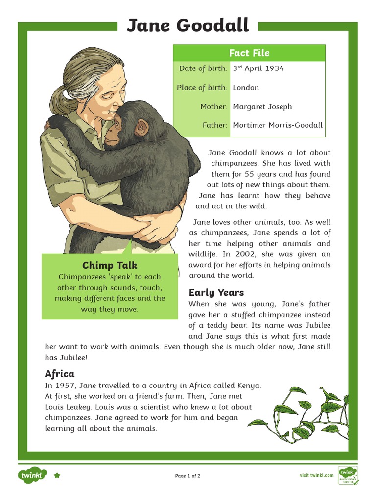 Reading Comprehension - Jane Goodall | PDF | Chimpanzee | Ape