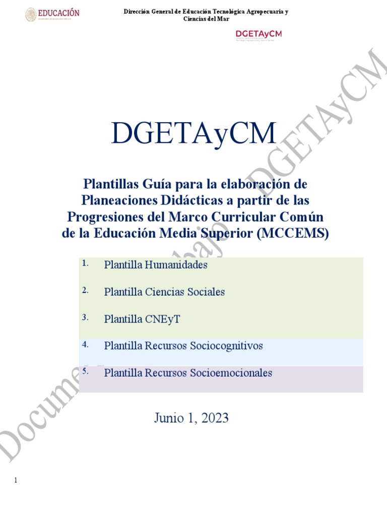 Plantillas PD DGETAyCM 1ra. 2023 | PDF