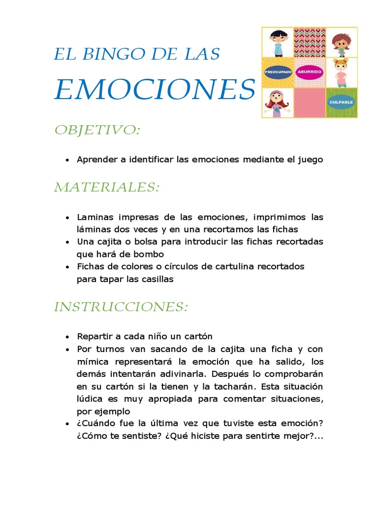 Bingo de Las Emociones | PDF