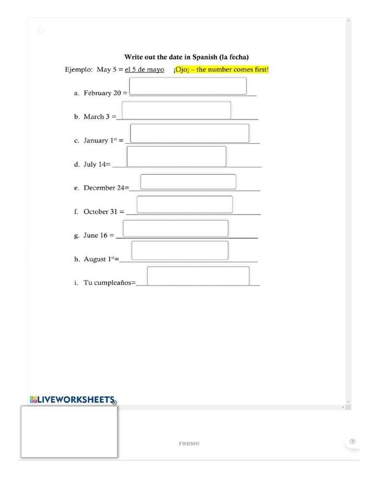 Fechas - Writing The Date in Spanish Worksheet - Live Worksheets | PDF
