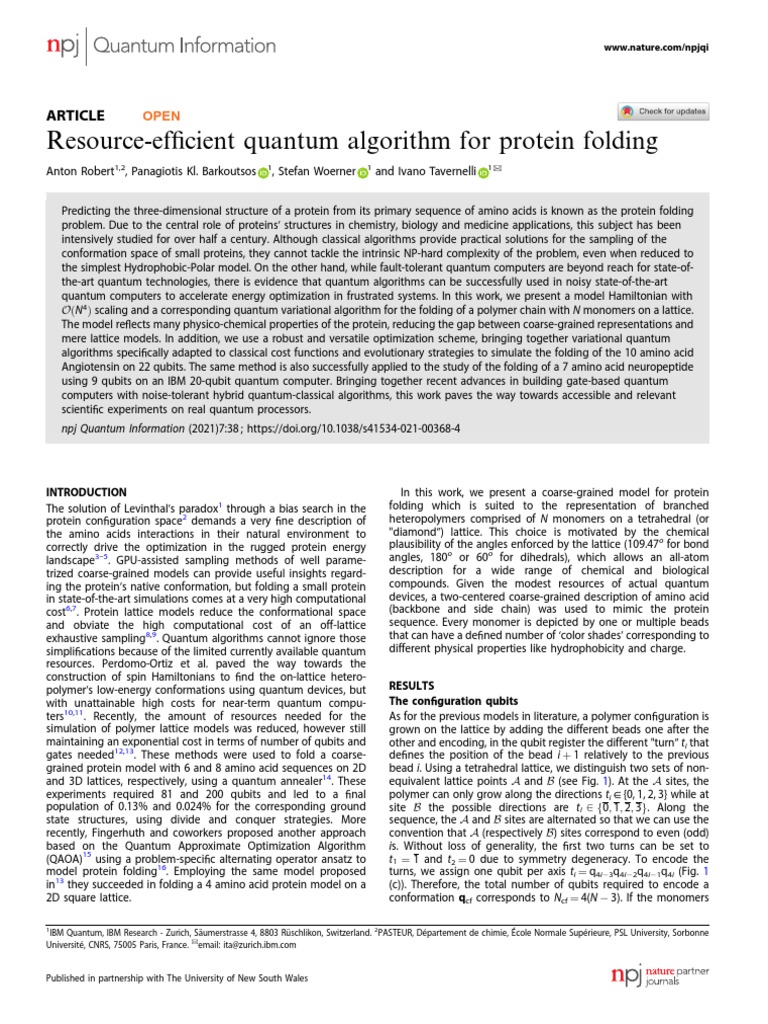 Resource-Ef Ficient Quantum Algorithm For Protein Folding: Article | PDF