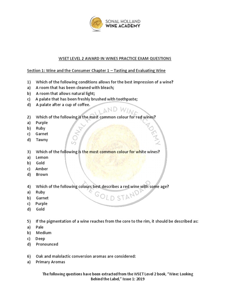 Wset Level 2 Award in Wines Practice Exam Questions | PDF
