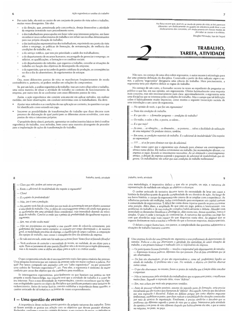 Cap. 2 - Trabalho, Tarefa, Atividade. Compreender o Trabalho para Transformá-Lo. Guerin. | PDF