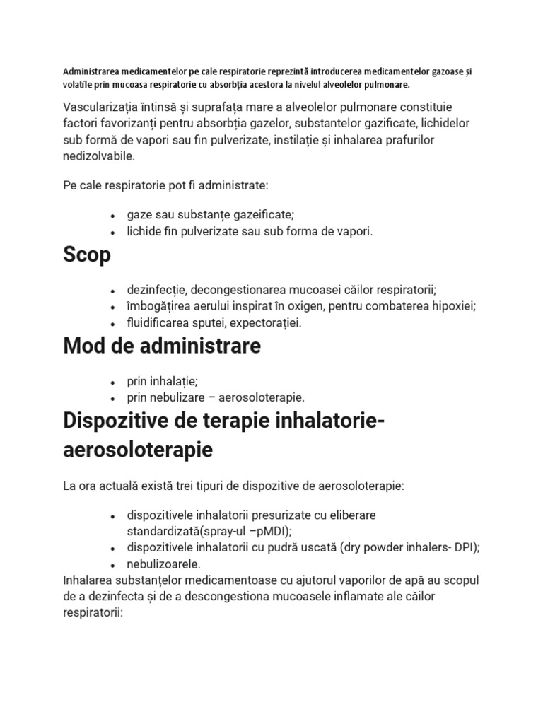 Administrarea Medicamentelor Pe Cale Respiratorie Reprezintă ...