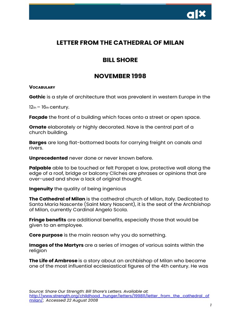 Letter From The Cathedral of Milan by Bill Shore | PDF