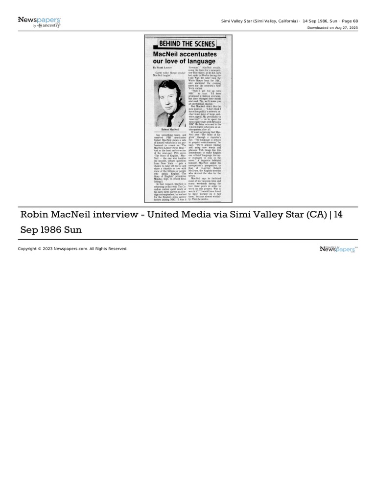 News Anchor Robin MacNeil Interview | PDF