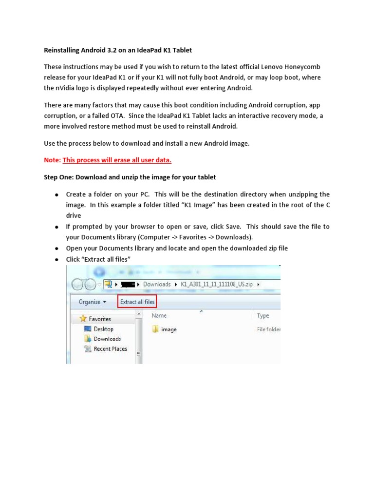 K1 Honeycomb 3.2 Reimage Instructions | PDF | Tablet Computer | Device Driver