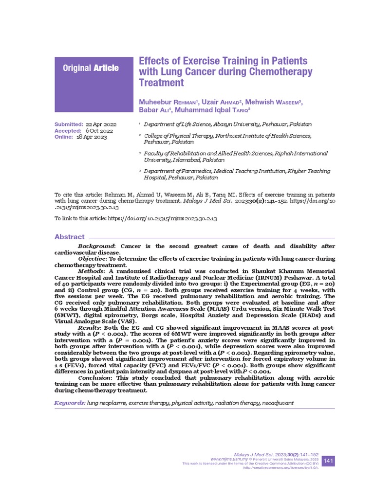 Effects of Exercise Training in Patients With Lung Cancer During ...