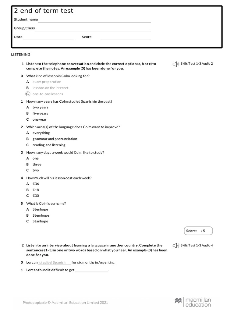 2nd End of Term Test | PDF