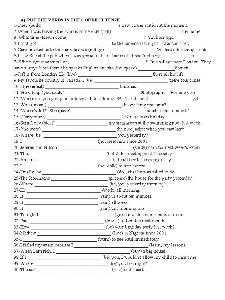 Put The Verbs in The Correct Tense | PDF
