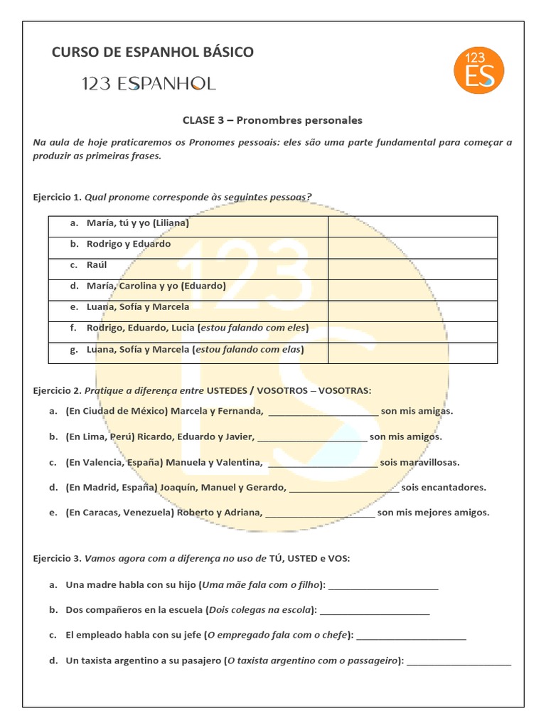 Curso Grátis de Espanhol Básico | PDF