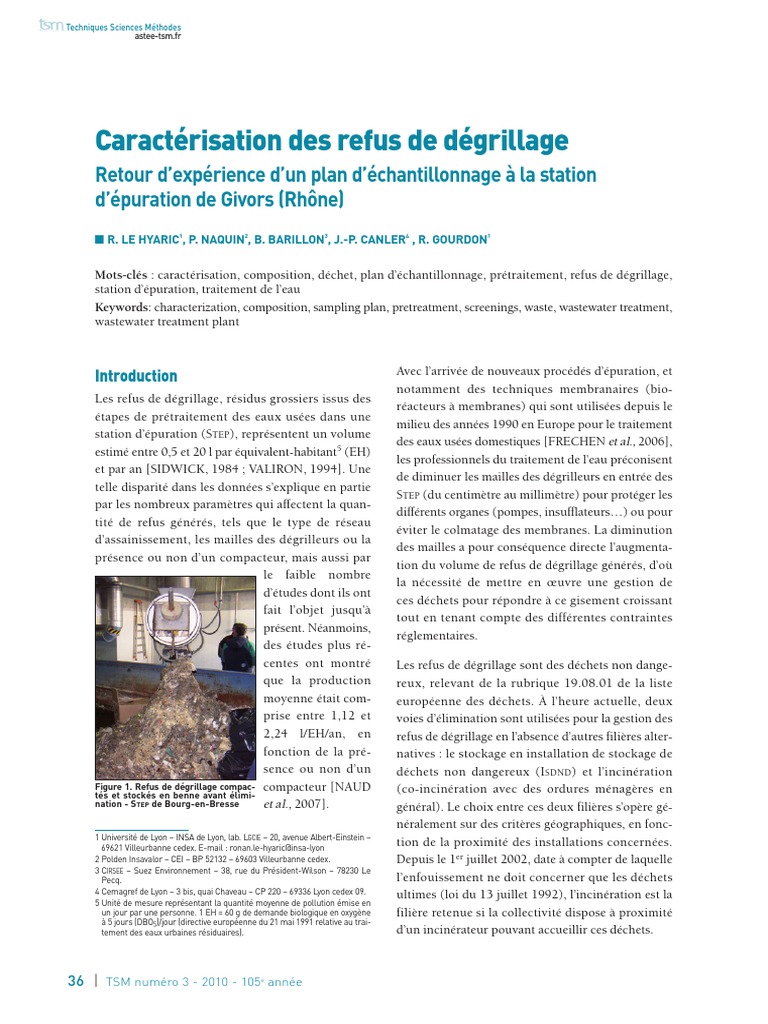 Caractérisation des refus de dégrillage | PDF