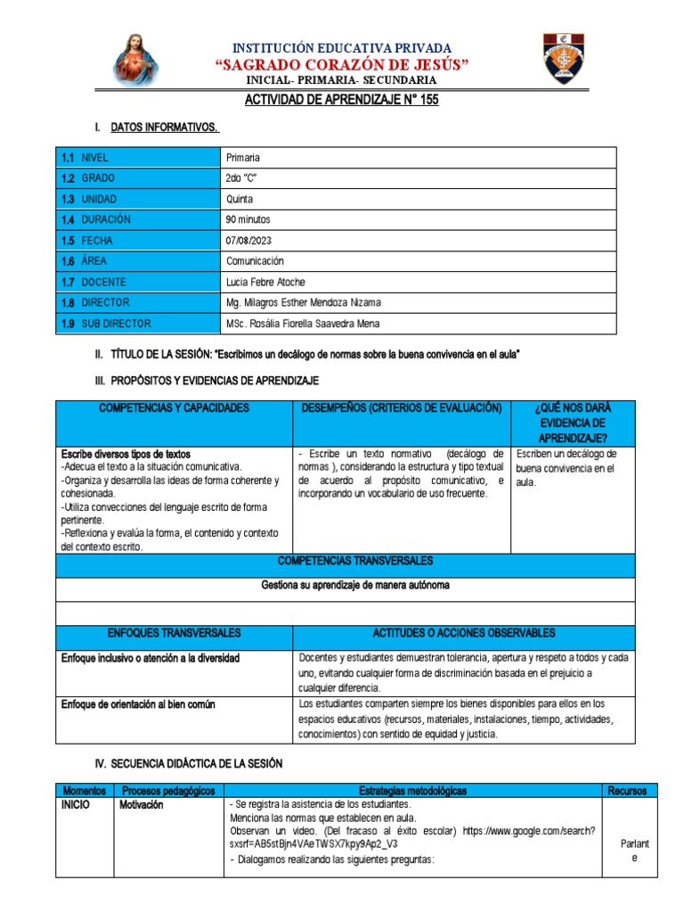 Decálogo de Normas Sobre La Buena Convivencia en El Aula 07-08-23 | PDF